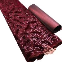 China African Red Net Laces With Glitter Sequins Velvet Embroidery Fabric for Nigeria Party dress for sale