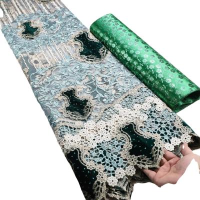 China 3D Flower Decoration Embroidery Guipure Mix Tulle Velvet Fabric for Dress from Africa for sale