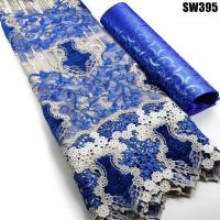 China 3D Flower Decoration Embroidery Guipure Mix Tulle Velvet Fabric for Dress from Africa for sale