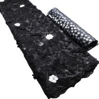 China African Beaded sequin flower applique 3d flower lace fabric mesh lace fabric embroidery organza for sale