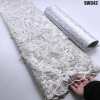 China African Beaded sequin flower applique 3d flower lace fabric mesh lace fabric embroidery organza for sale