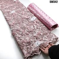 China African Beaded sequin flower applique 3d flower lace fabric mesh lace fabric embroidery organza for sale