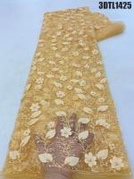 China Luxury Beaded Lace Fabric lilac flower lace fabric applique for dress 3d flower lace fabric for women for sale