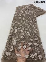 China Luxury Beaded Lace Fabric lilac flower lace fabric applique for dress 3d flower lace fabric for women for sale