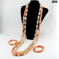 China Orange Coral Beads Crown Dubai Necklace Jewelry Beads Indian Bridal Orange Jewellery Set for sale