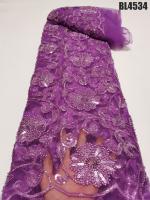 China Luxury Beaded Lace Fabric New High Quality Polyester African Ghana Turkey Wedding Dress Style Tulle Mesh Lace Fabric for sale