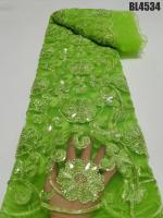 China Luxury Beaded Lace Fabric New High Quality Polyester African Ghana Turkey Wedding Dress Style Tulle Mesh Lace Fabric for sale