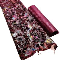 China Embroidered French Tulle Lace and Rhinestone Decoration for Luxury Velvet Fabric for sale