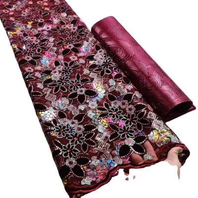 China Embroidered French Tulle Lace and Rhinestone Decoration for Luxury Velvet Fabric for sale