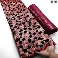 China African  Sequins Lace Fabric Africanc French Net Lace with Sequence Nigerian Mesh Velvet Lace for Women Sewing for sale