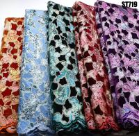 China African  Sequins Lace Fabric Africanc French Net Lace with Sequence Nigerian Mesh Velvet Lace for Women Sewing for sale