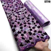 China African  Sequins Lace Fabric Africanc French Net Lace with Sequence Nigerian Mesh Velvet Lace for Women Sewing for sale