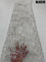China Luxury African Sequins French Net Tulle Mesh Lace With Beads Embroidered Nigerian Wedding Lace Fabric 5 Yards for sale