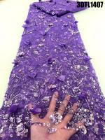 China Unique Style Supoo 3D Flowers Lace Embroidery Bridal Dress French Lace Fabric for Wedding/Party for sale