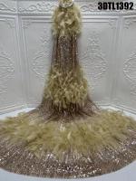 China Supoo 3D feathers lace embroidery french lace with sequins wedding bridal dress african lace fabric for sale