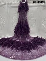 China Supoo 3D feathers lace embroidery french lace with sequins wedding bridal dress african lace fabric for sale