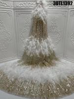 China Supoo 3D feathers lace embroidery french lace with sequins wedding bridal dress african lace fabric for sale