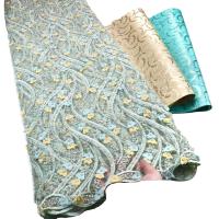 China Supoo Luxurious 3D Flowers Lace Embroidery Beaded Bridal Fabric Elegant and Luxurious for sale