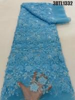 China Supoo plain color 3D Applique flowers lace embroidery with beads  Ghana lace fabric wedding dress for party for sale