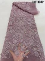 China Supoo plain color 3D Applique flowers lace embroidery with beads  Ghana lace fabric wedding dress for party for sale