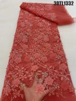 China Supoo plain color 3D Applique flowers lace embroidery with beads  Ghana lace fabric wedding dress for party for sale