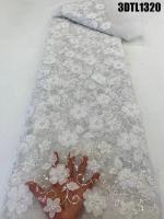 China Supoo 3D Applique flowers lace embroidery african lace fabric with sequins beaded lace for wedding/party for sale