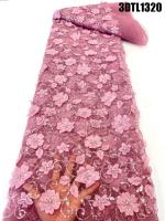 China Supoo 3D Applique flowers lace embroidery african lace fabric with sequins beaded lace for wedding/party for sale