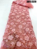 China Supoo 3D Applique flowers lace embroidery african lace fabric with sequins beaded lace for wedding/party for sale