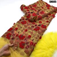 China tulle lace with 3d flowers/sequins lace for women dress /wedding party for sale
