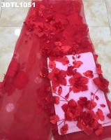 China Supoo bridal netting fabric red wedding lace 3D flower embroidery designs for lace wedding dress for sale