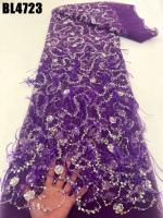 China Popular red 3d feathers lace tulle net sequins lace dress  french fabric wedding african lace fabric Dubai clothes for party for sale
