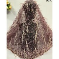 China Handmade Beaded Lace Trim Luxury Feather Embroidery Lace Fabric for Evening Gowns for sale