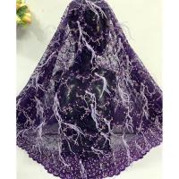 China Handmade Beaded Lace Trim Luxury Feather Embroidery Lace Fabric for Evening Gowns for sale