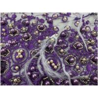 China Handmade Beaded Lace Trim Luxury Feather Embroidery Lace Fabric for Evening Gowns for sale