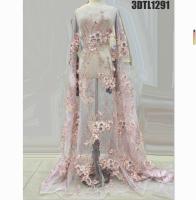 China Bridal Lace Textile Handmade 3d Pearl Lace in Stunning Red for Sustainable Bridal Wear for sale