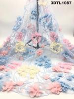 China Gorgeous African Lace Fabric 3D Flower Embroidery on French Tulle for Wedding Outfits for sale