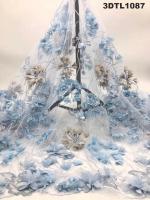 China Gorgeous African Lace Fabric 3D Flower Embroidery on French Tulle for Wedding Outfits for sale