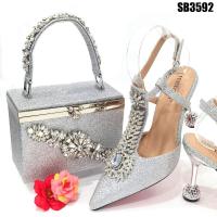 China Women's Party Shoes Set with Stones and Matching Bag Set Flat Heel Type Italian Shoes for sale