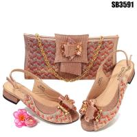 China New shoes bag set with stones beautiful italian shoes to match bag set low heel Women party shoes set for sale