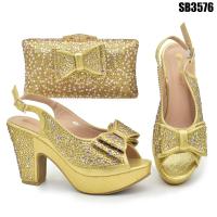China Spring Women's Party Shoes Set with Beautiful Stones and Matching Bag Italian Design for sale