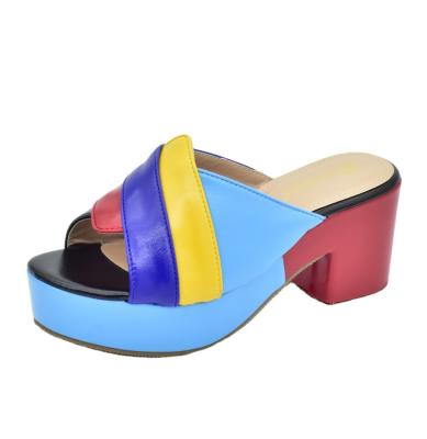 China 100% Cotton Thin Heels Luxury Leather Ladies Slippers Stylish and Comfortable for sale