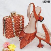 China Supoo Orange shiny Italian ladies shoes matching bags with stones african wedding high heel shoes for party for sale