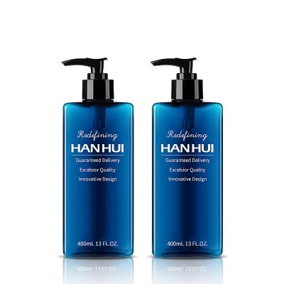China 400ml PET Plastic Shampoo Bottle Square Shape Translucent Blue 28/410 Neck for sale