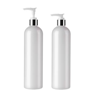 China 16 Oz Empty Shampoo Bottles White 480ml With Silver Collar Pump for sale