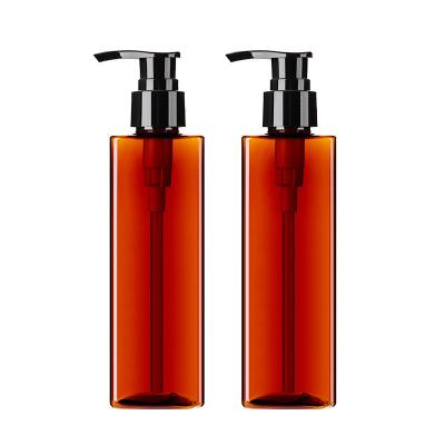 China 260ml Translucent Amber PET Plastic Shampoo Bottles Square Shape 24/410 Neck for Men for sale
