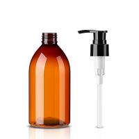China 250ML 30%PCR Amber Plastic Shampoo Bottles With  Black Pump Lotion Top for sale