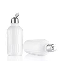 China 250ml PET Plastic Cosmetic Bottle with Flip Top Cap Engraving Logo Custom Clear White for sale