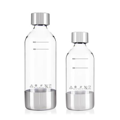 China Refillable PET Soda Maker Bottle 500ml 1000ml Stainless Steel Cap Base for sale