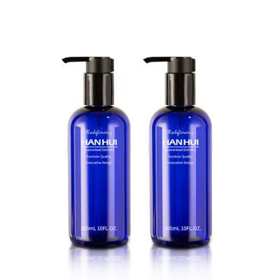 China Custom Blue PET Hair Care Bottle 300ml with Lotion Dispenser 24/410 Neck for sale