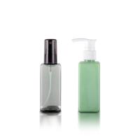 China 100ml Square PET Plastic Cosmetic Bottle with Sprayer Lotion Pump 20/410 Neck for sale